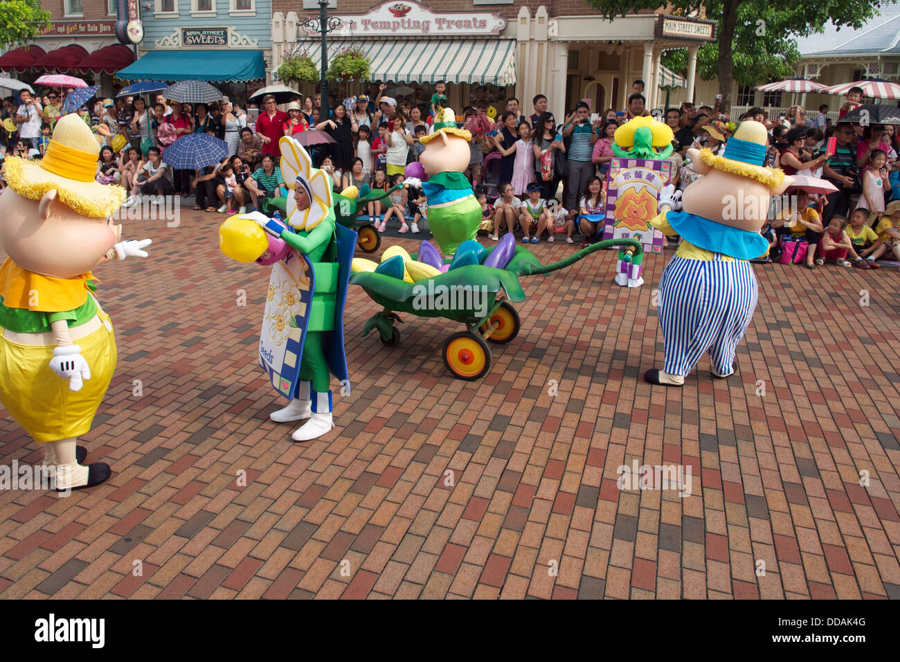 The water parade at Disneyland Hong Kong. Disney characters travel ...
