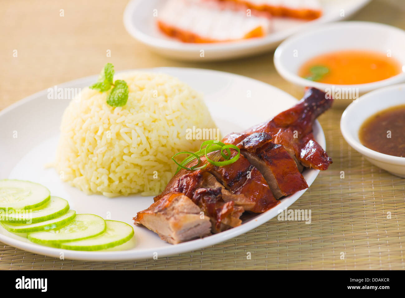 roast duck with rice with chilli Stock Photo - Alamy