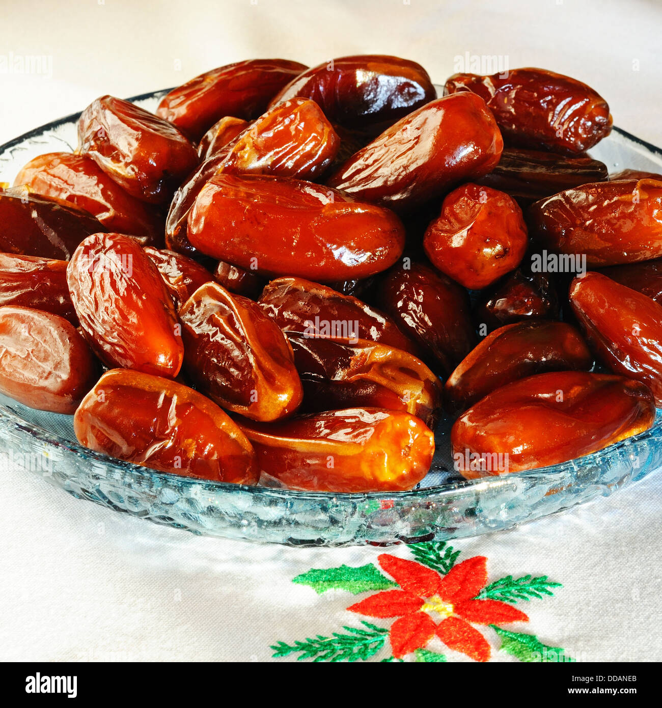 Dates in a shallow glass dish, England, UK, Western Europe Stock Photo ...