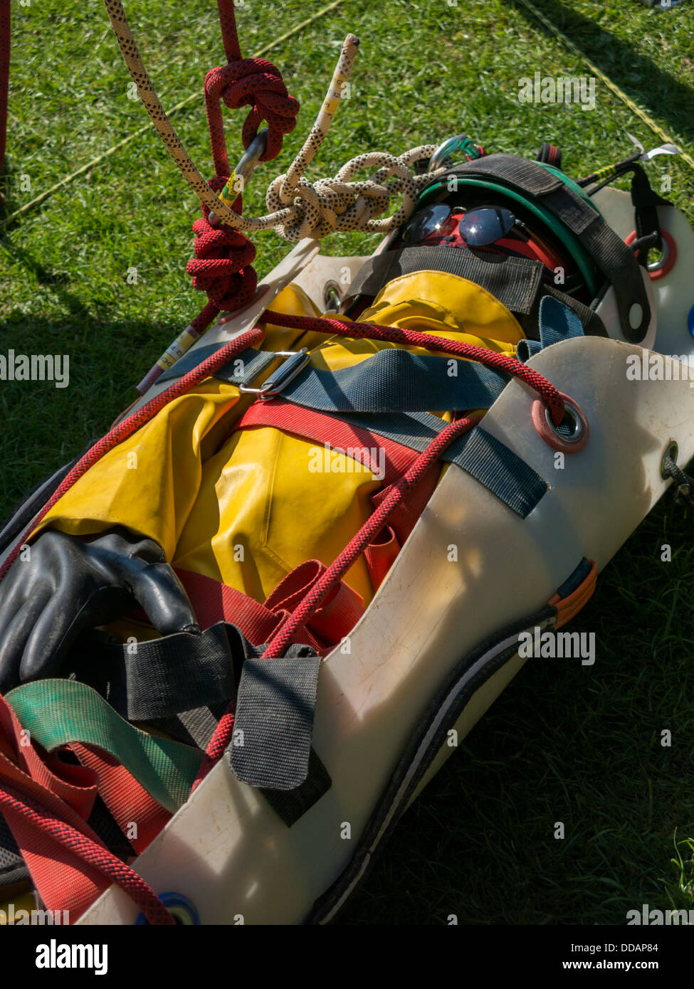 Health and Safety/first aid equipment being demonstrated including cave ...
