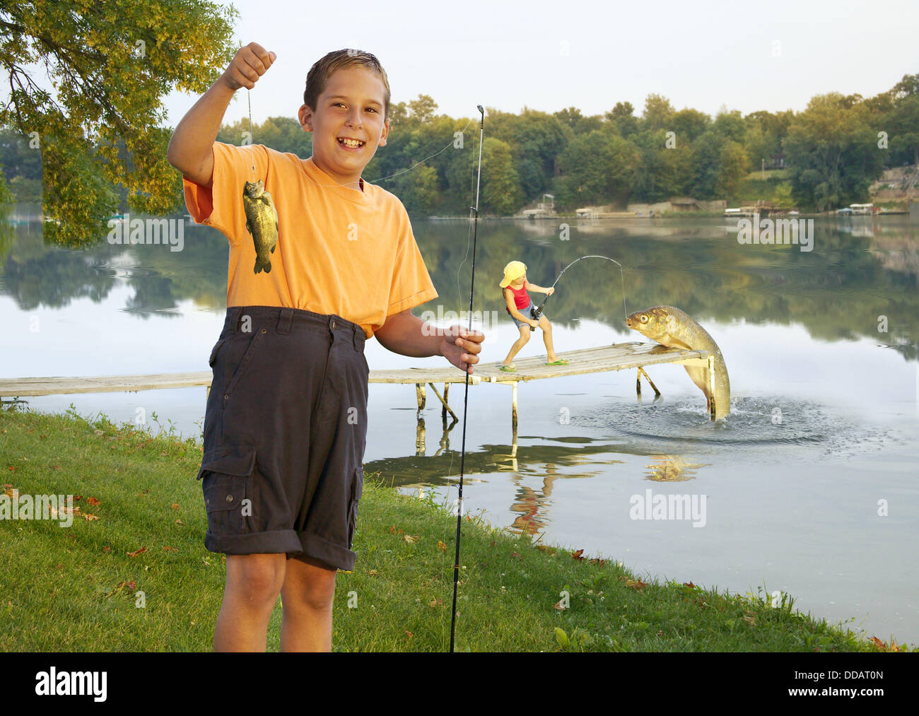 Child children boy girl fish fishing hi-res stock photography and ...