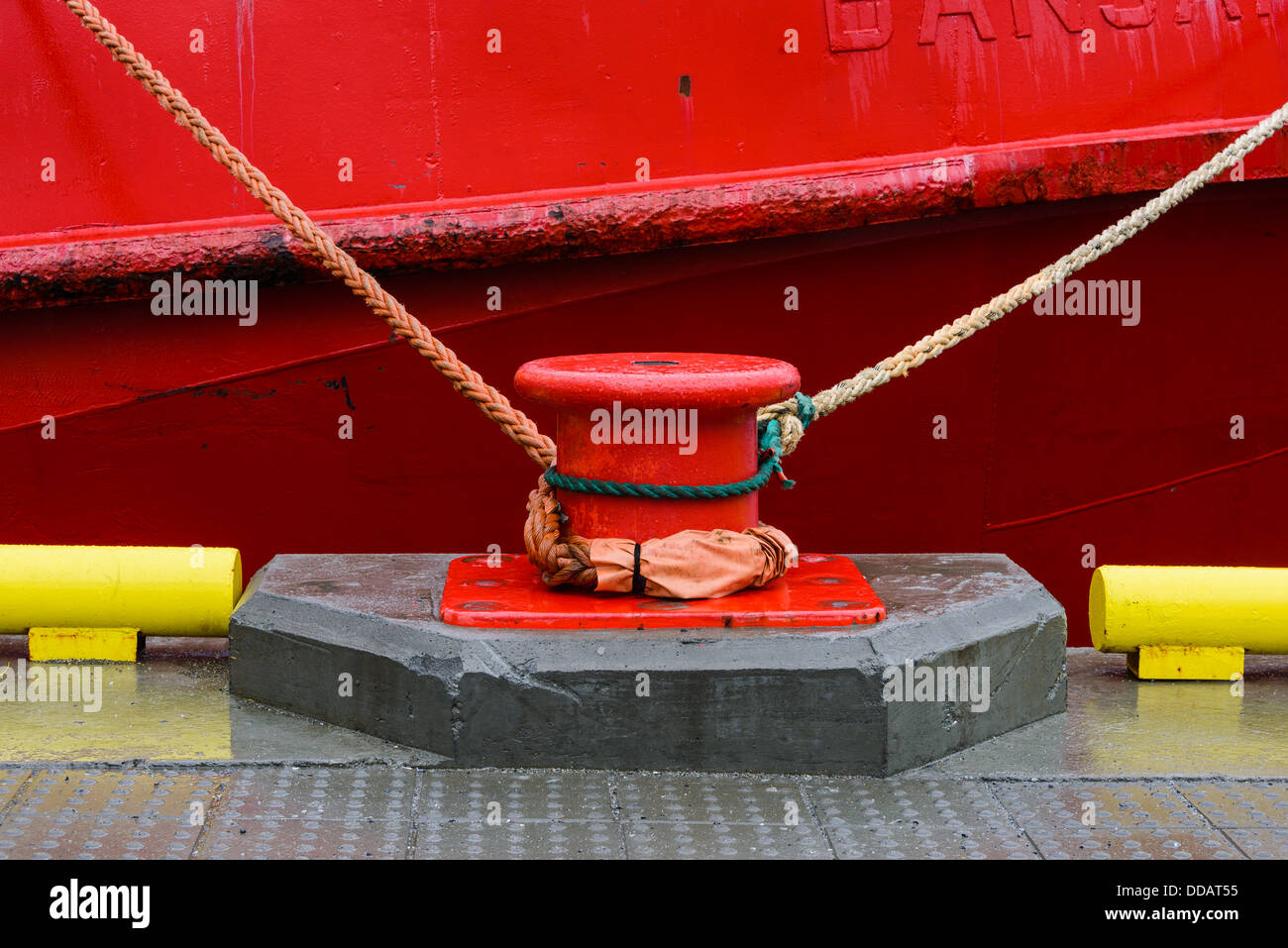 Red bollard for mooring boat, Tromsö, Troms, Norway Stock Photo - Alamy