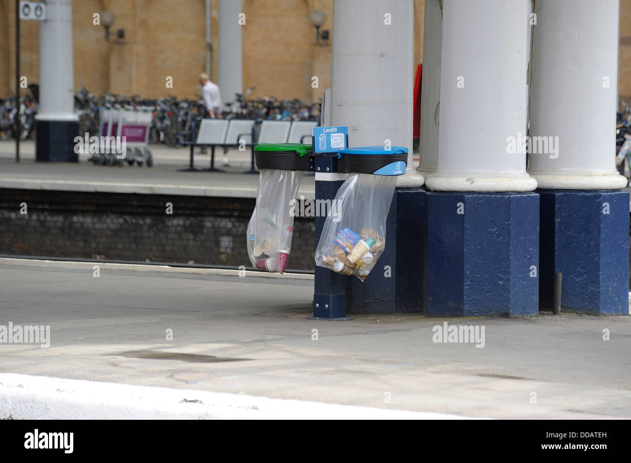 Recycling bin bags on a railway station platform england uk Stock Photo ...