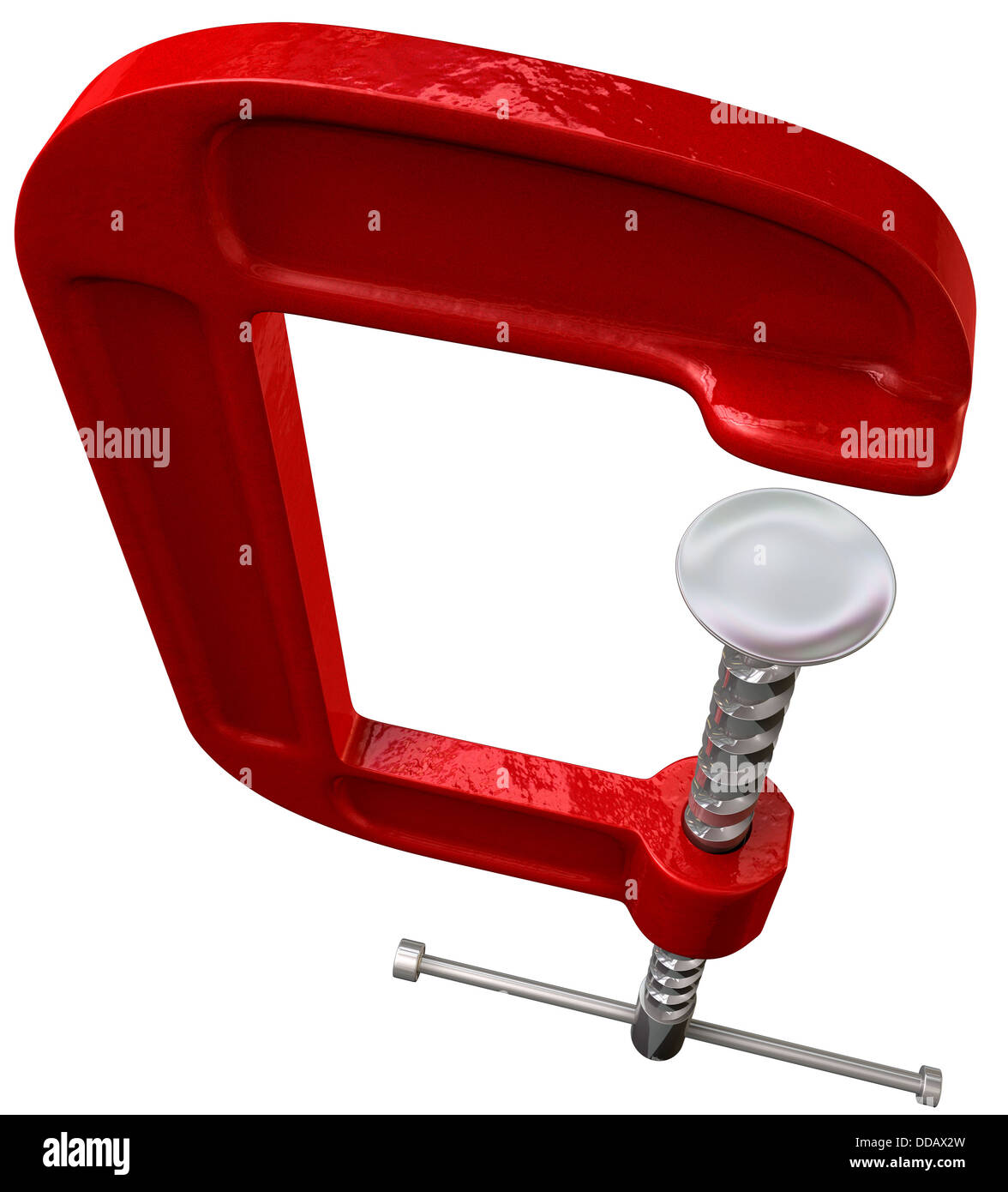 An open red clamp tool on an isolated studio background Stock Photo - Alamy