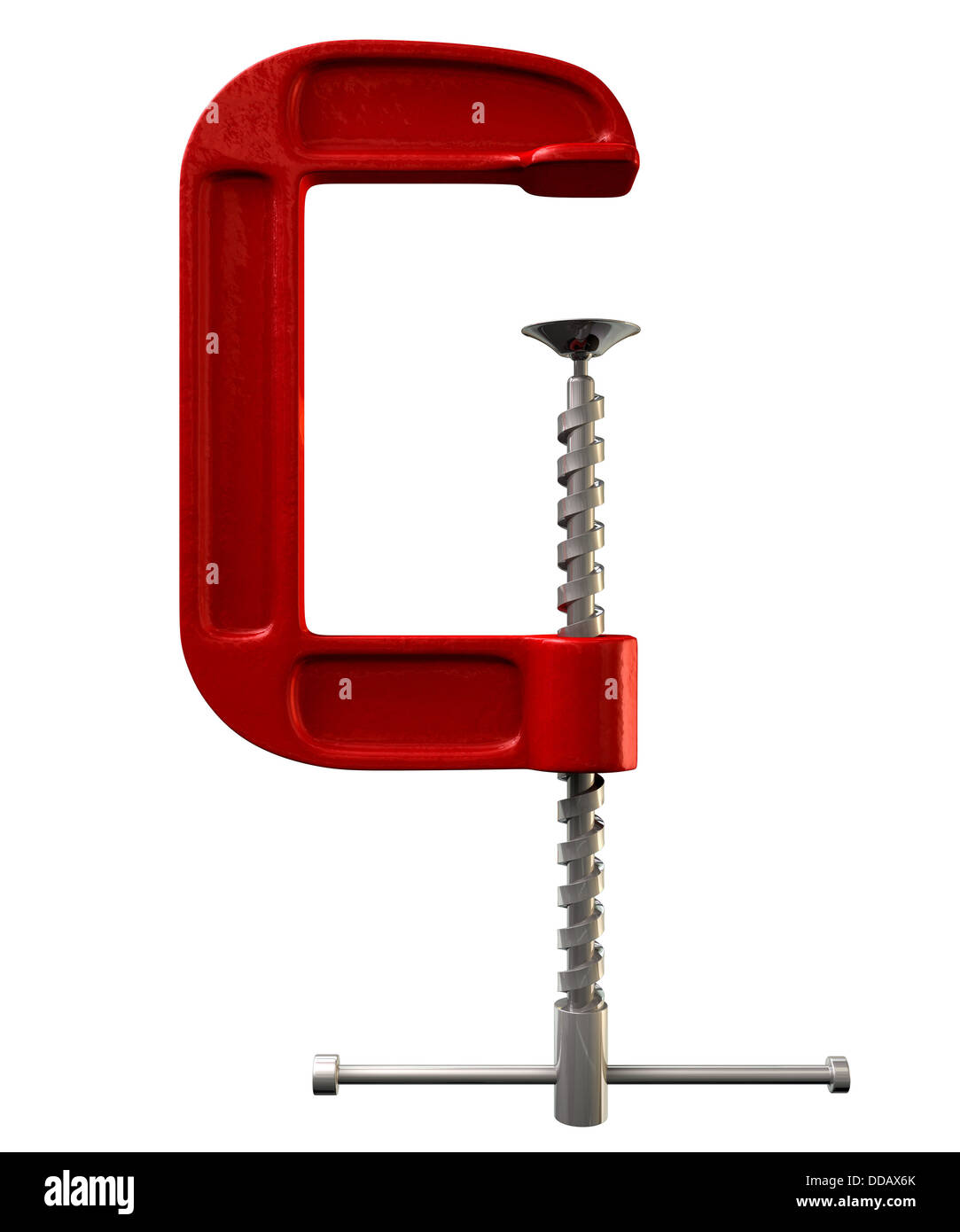 An open red clamp tool on an isolated studio background Stock Photo - Alamy