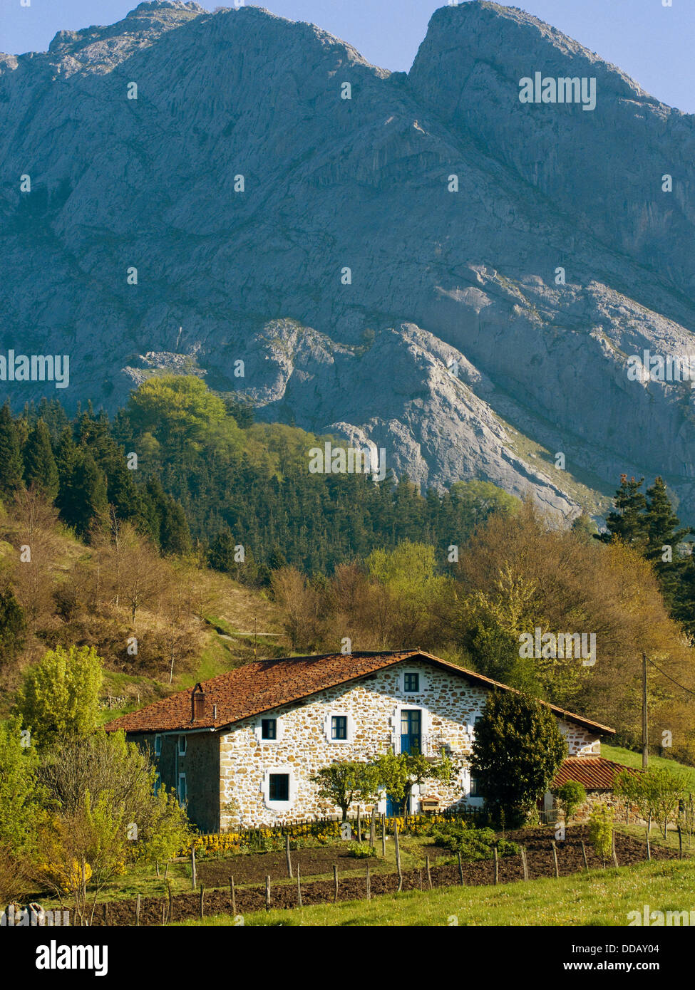 Typical Basque house and Untzillaitz mountain (936 mts.) Urkiola ...