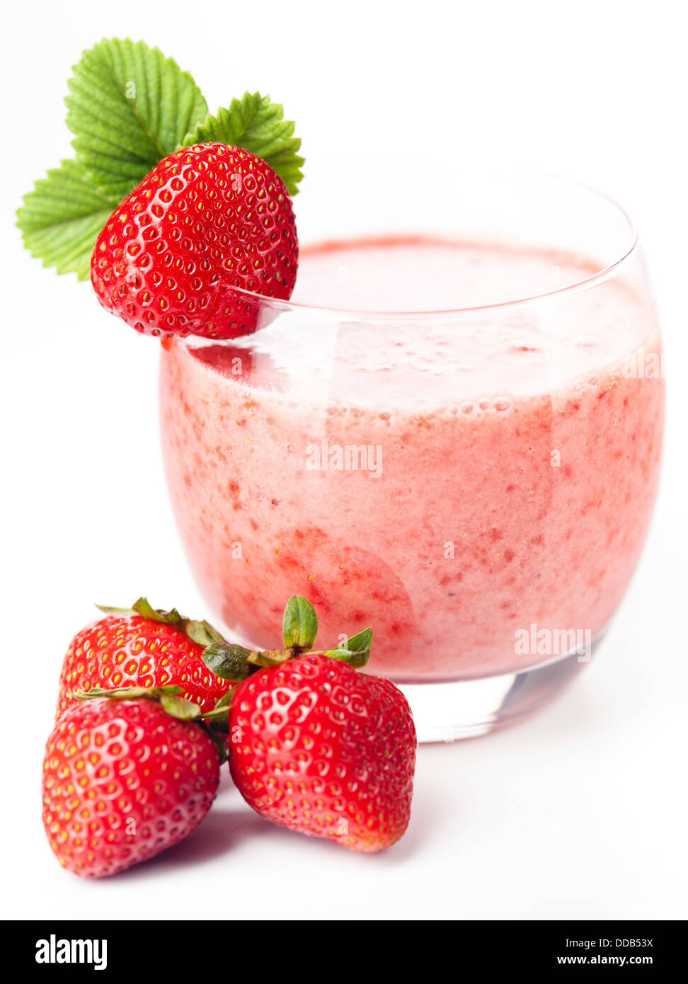 Strawberry milk cocktail on white background Stock Photo - Alamy