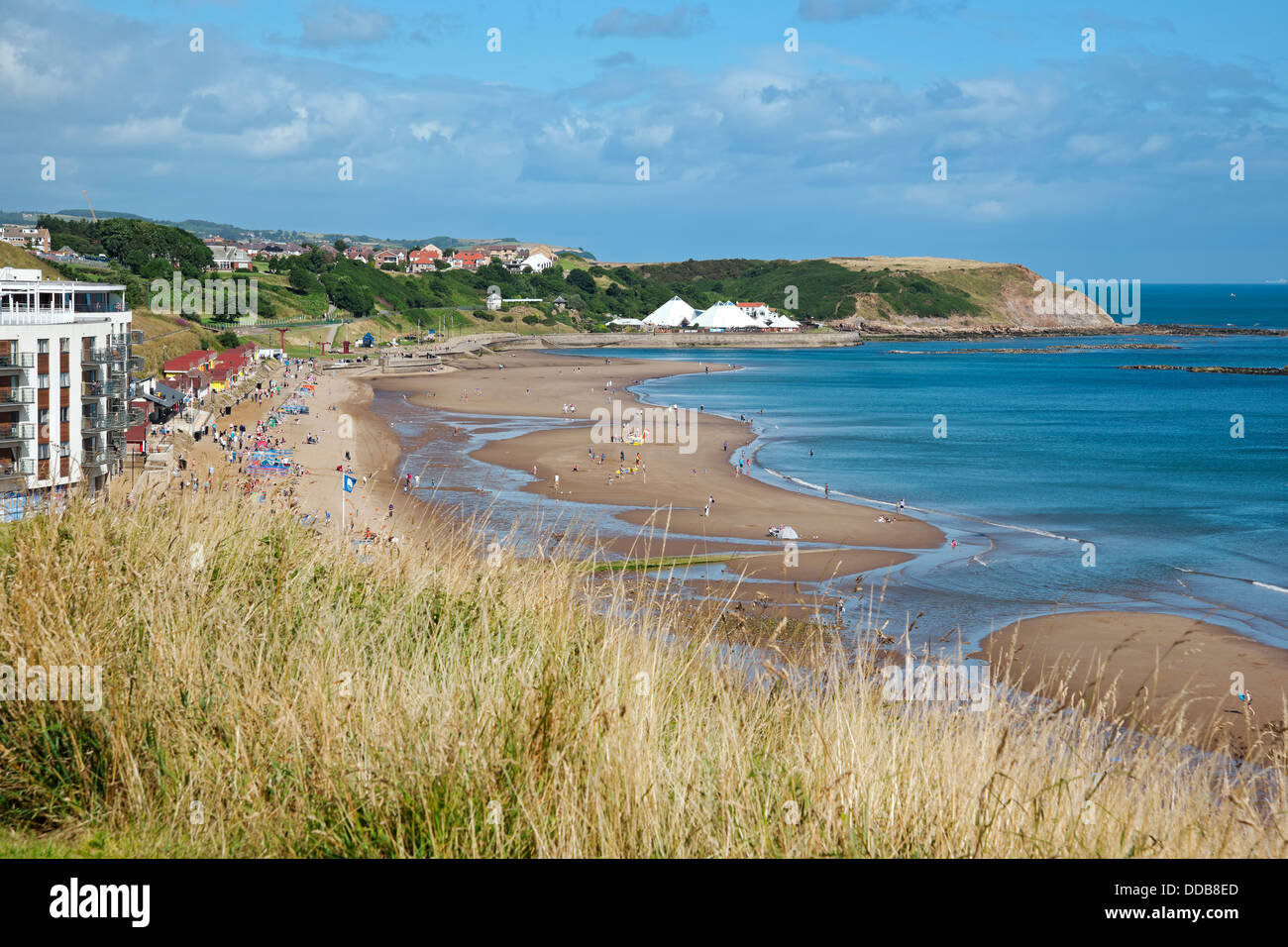 View of North Bay beach and Sealife Centre in summer Scalby Mills ...