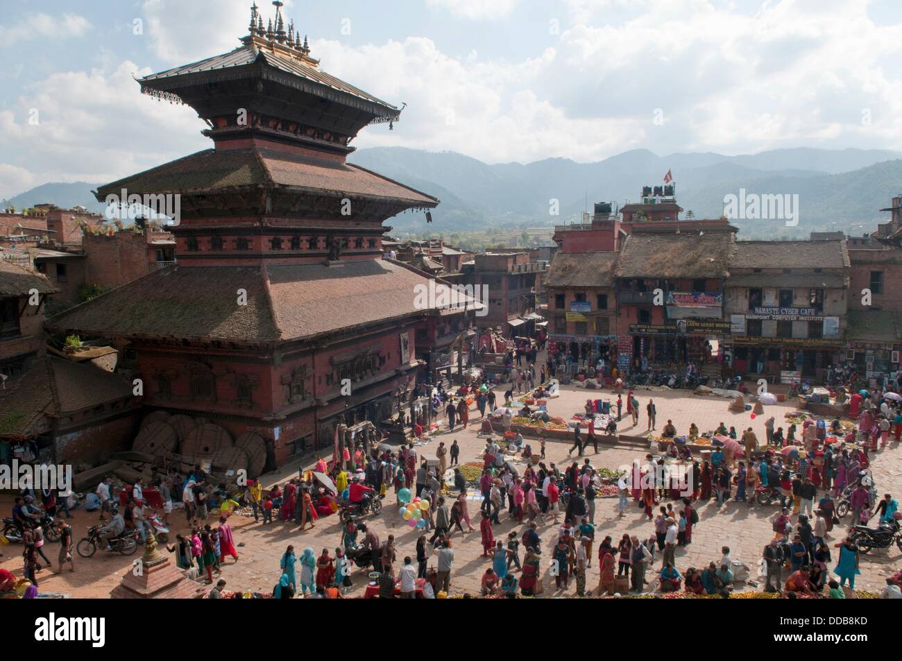 The three tiered Bhairabnath Temple, center of the Taumadhi Tole Square ...