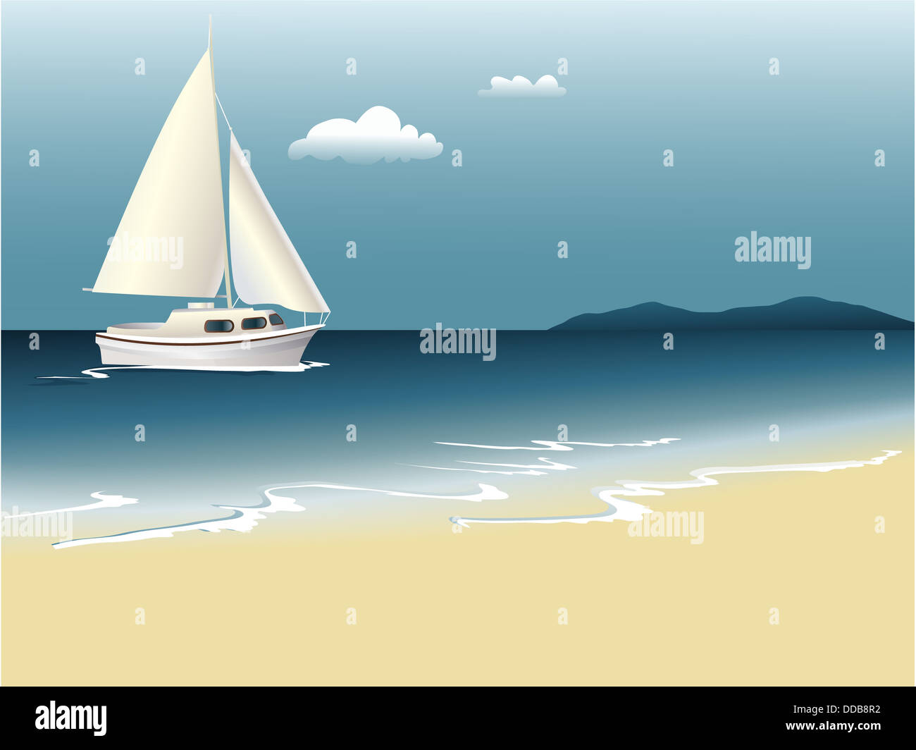 Summer background with sea and boat Stock Photo - Alamy