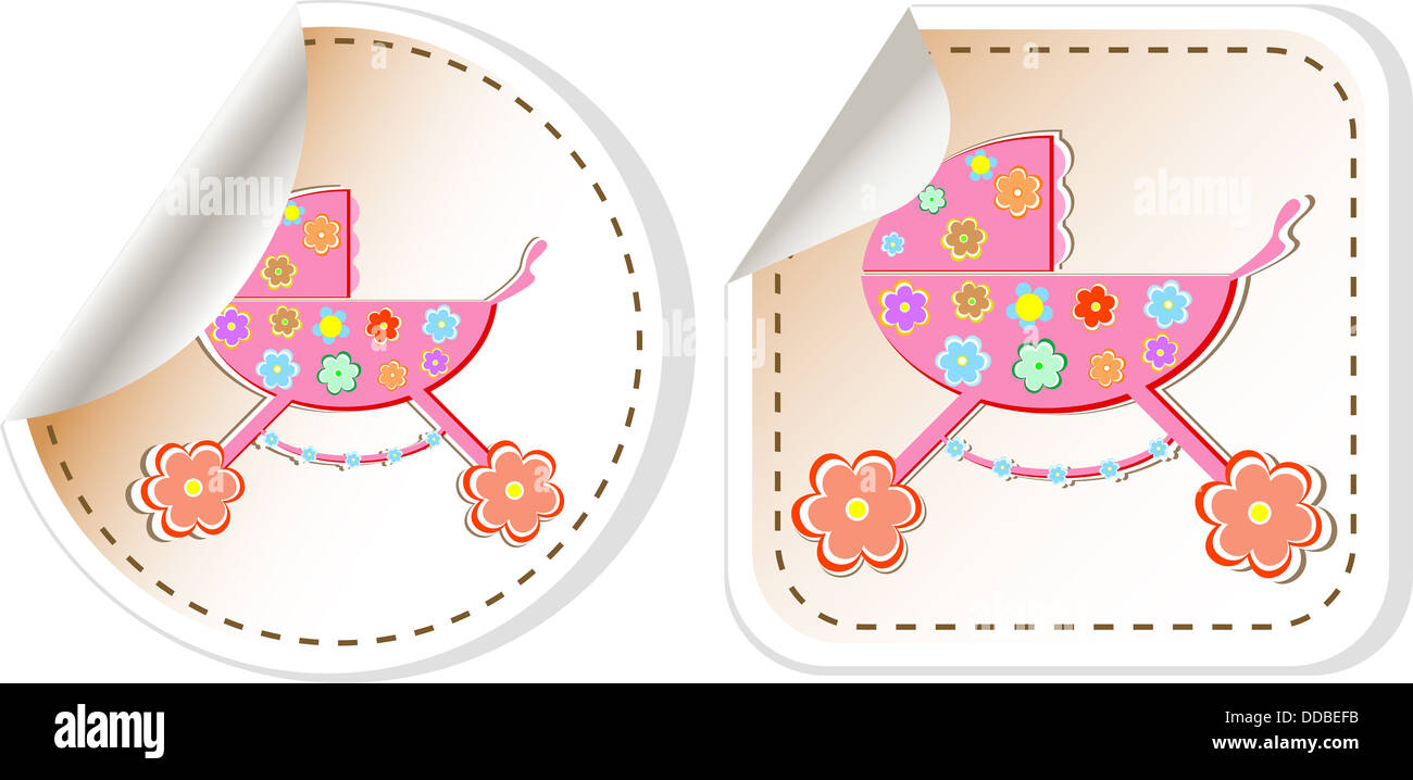 Baby stroller: baby stroller in stickers label tag set Stock Photo - Alamy