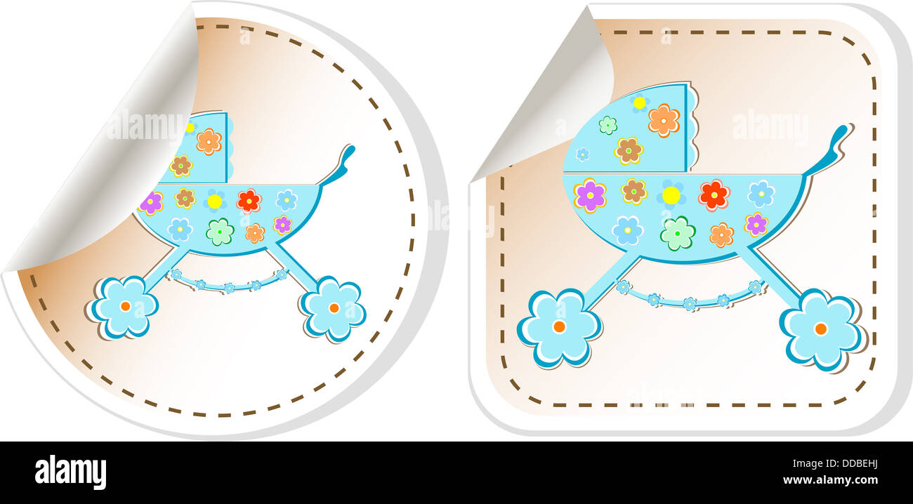 Baby strollers stickers label tag set Stock Photo - Alamy