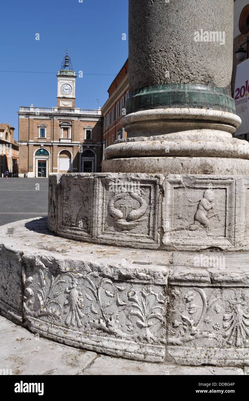 Ravenna (Italy): Venetian carved column with Zodiac signs in Piazza del ...