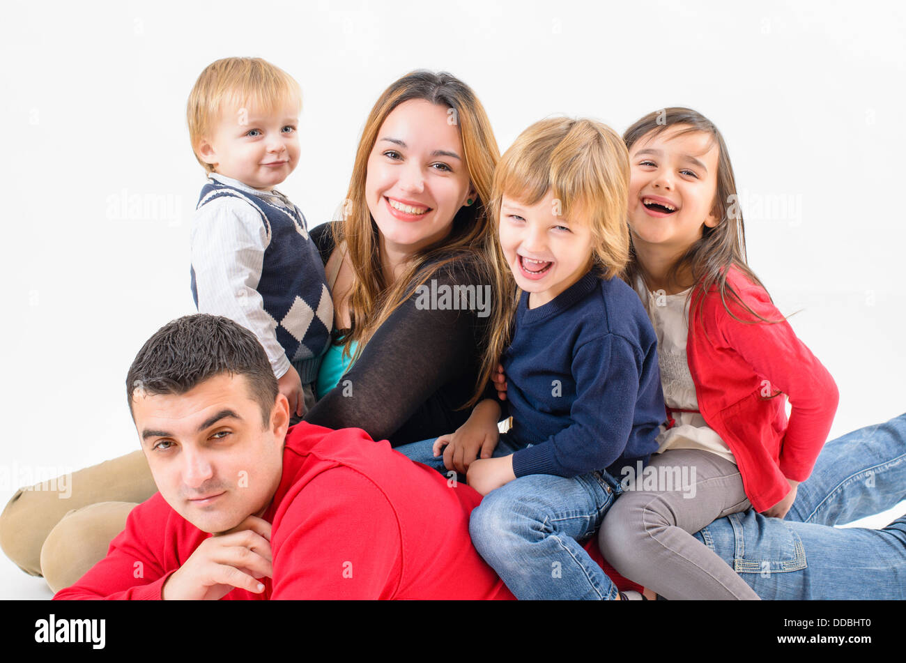 A Family with three kids isolated on white Stock Photo - Alamy