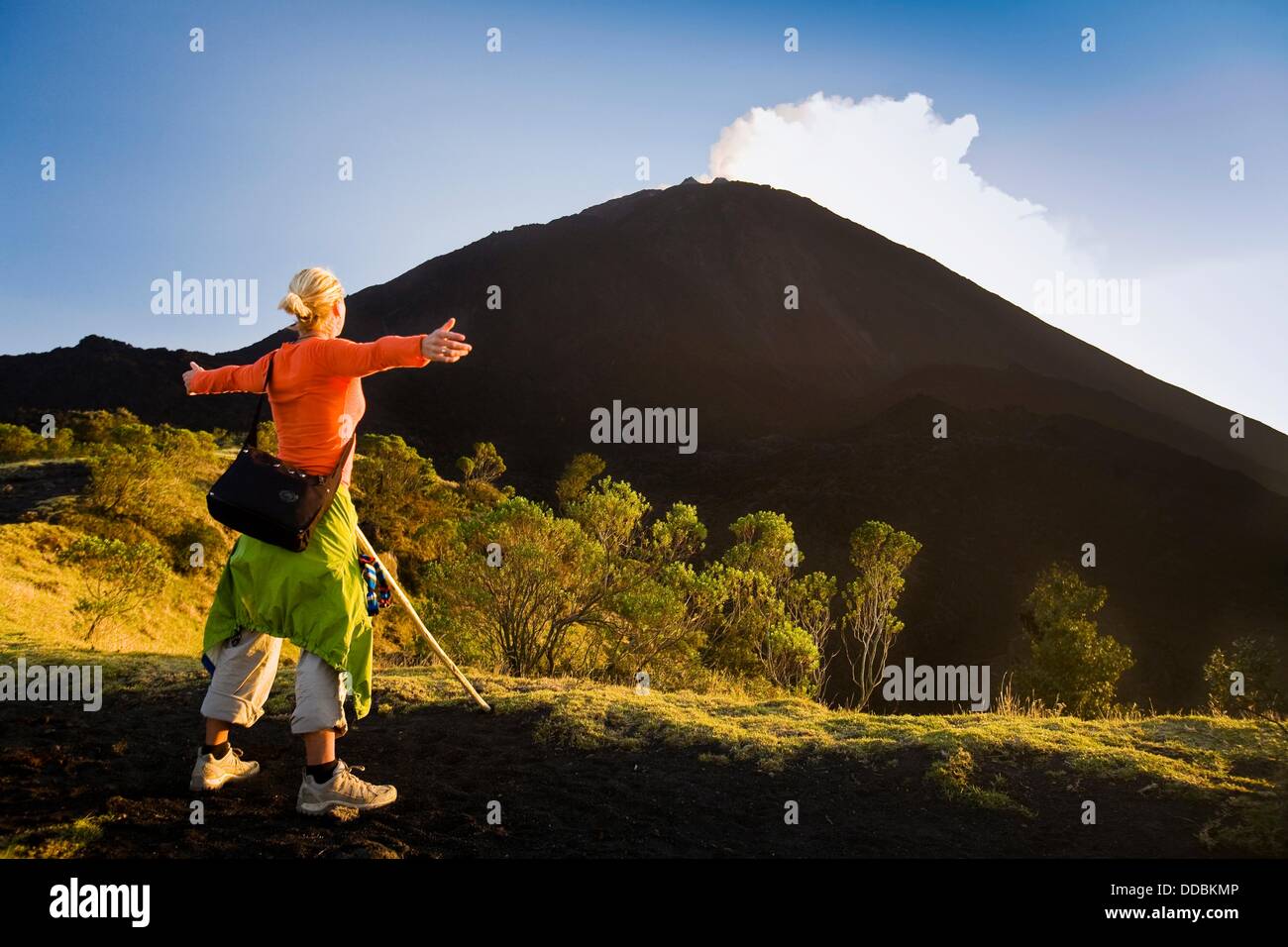 Hiker looking at Pacaya Volcano Stock Photo - Alamy