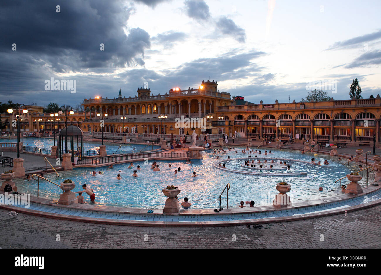 Budapest, Hungary Szechenyi thermal baths in the evening Stock Photo ...