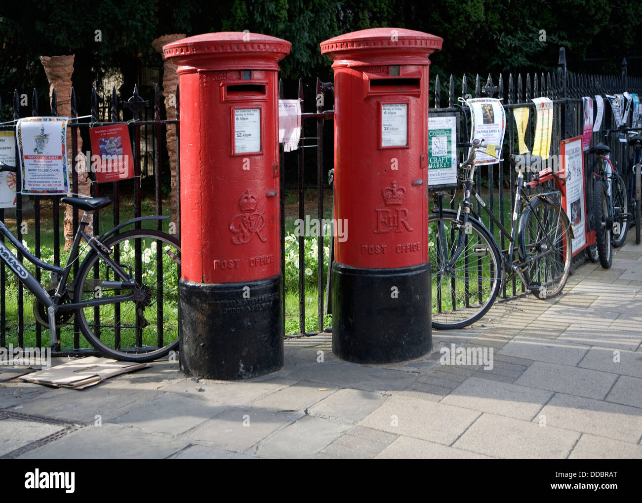 Two traditional red pillar post boxes Cambridge England Stock Photo - Alamy