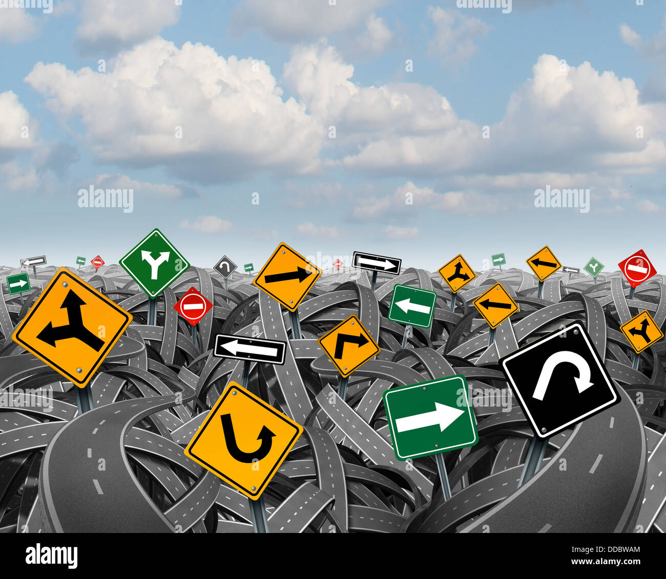 Direction uncertainty with a landscape of confused tangled roads and ...