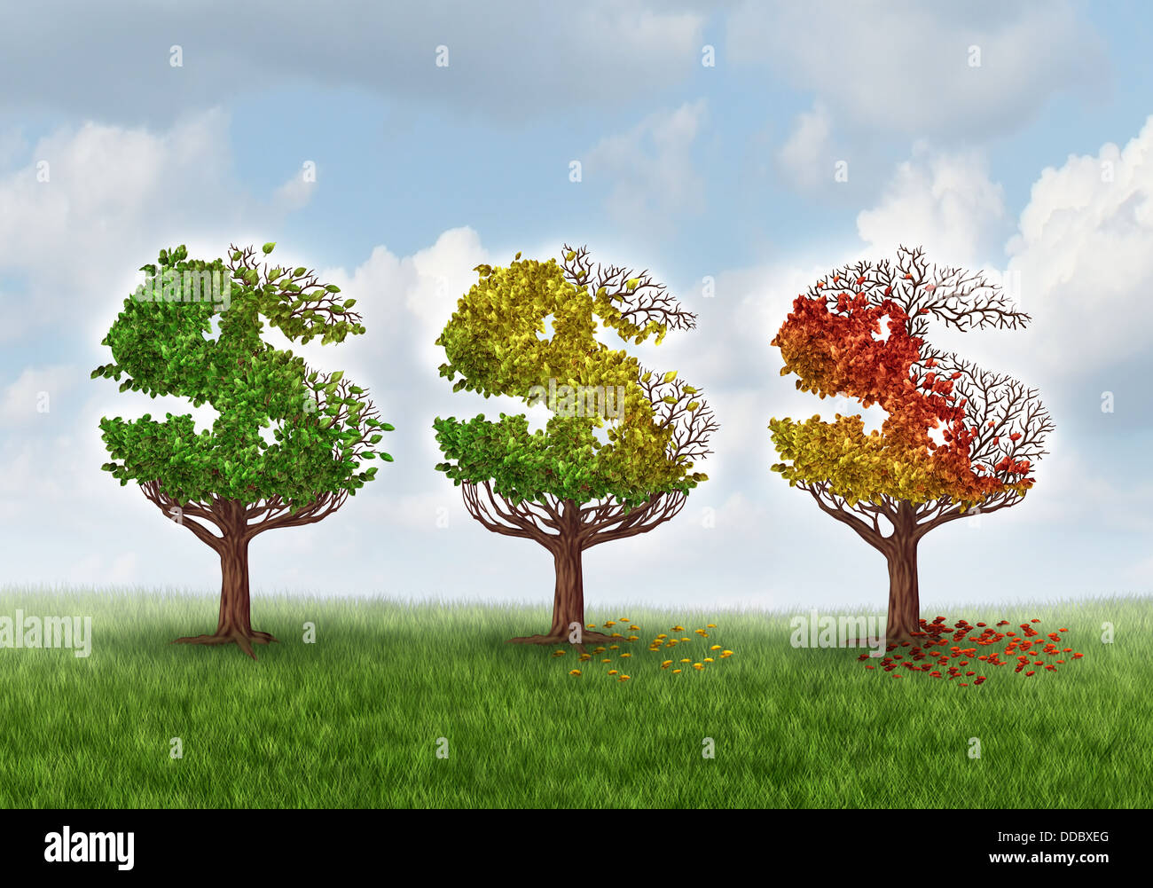 Investment loss and financial stress business concept with three trees ...