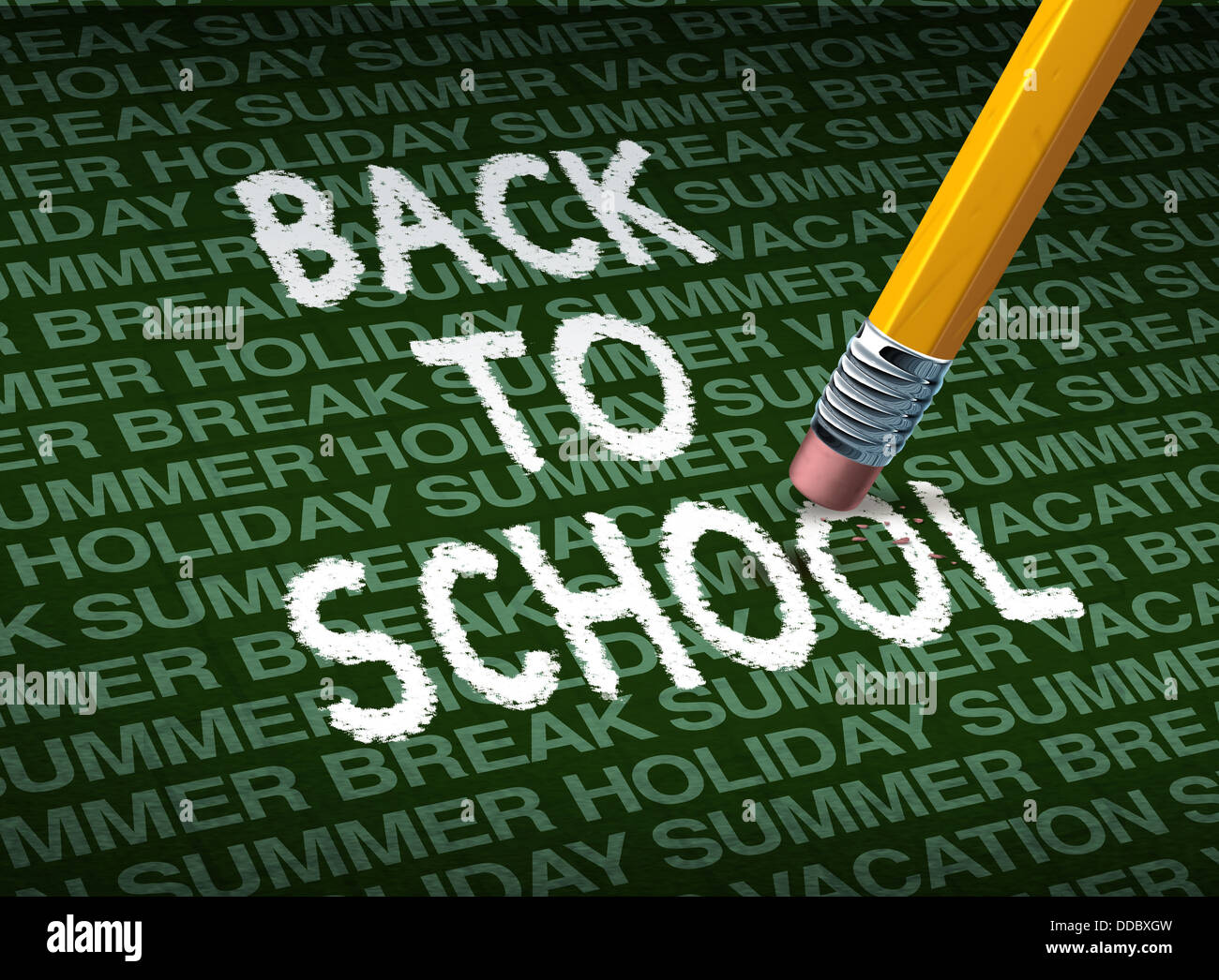 Return and going back to school with a pencil eraser erasing the words ...