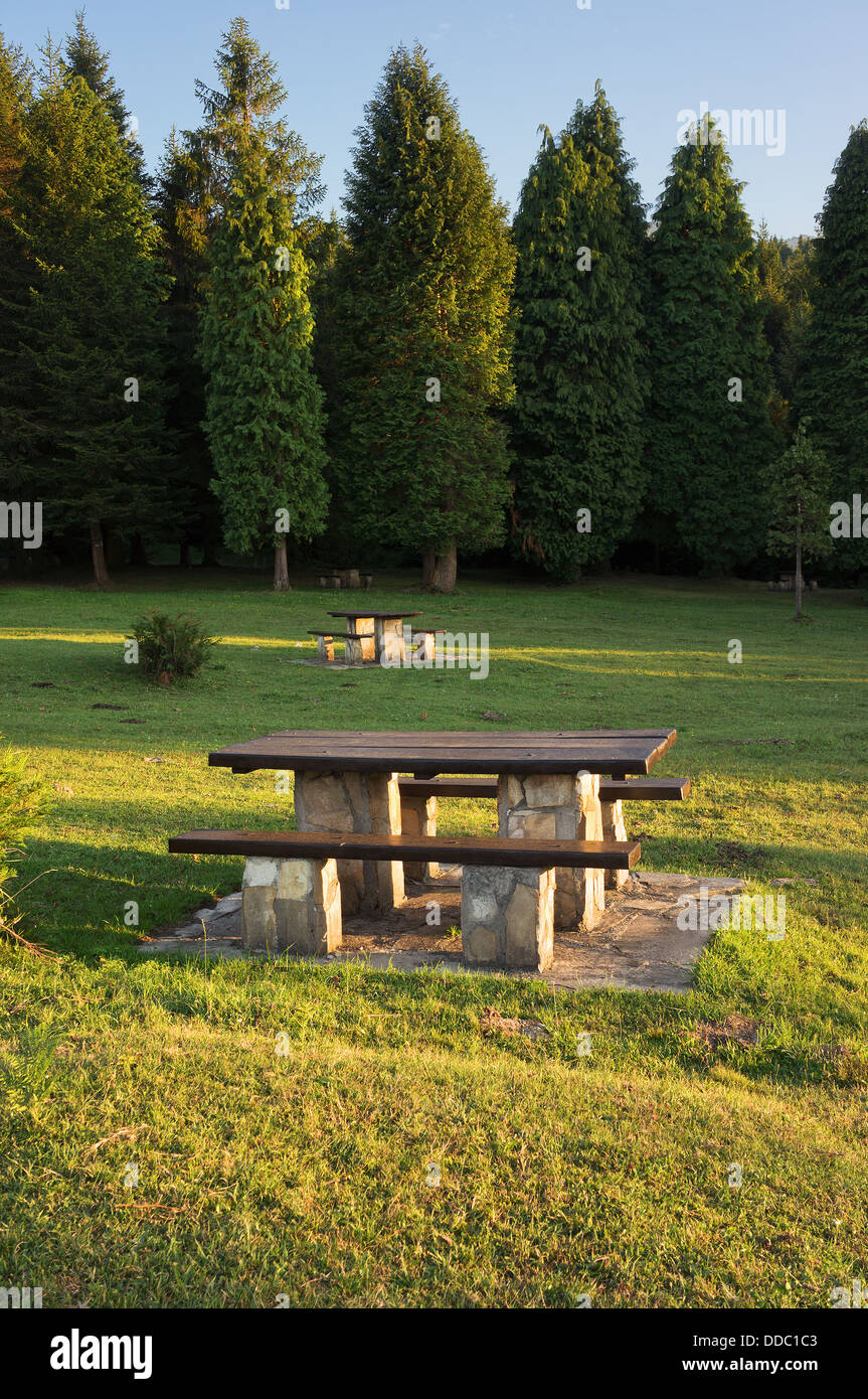 picnic tables on the countryside Stock Photo - Alamy