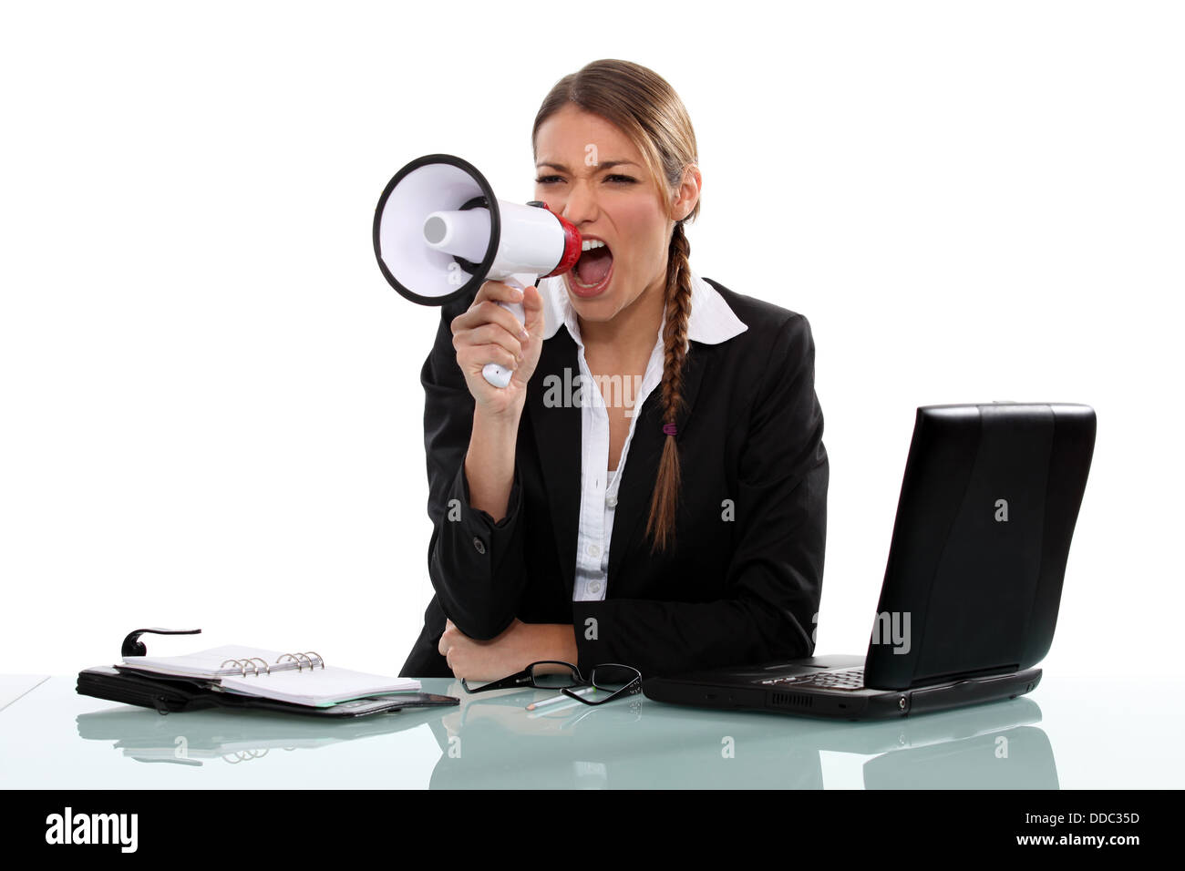 woman screaming in megaphone Stock Photo - Alamy