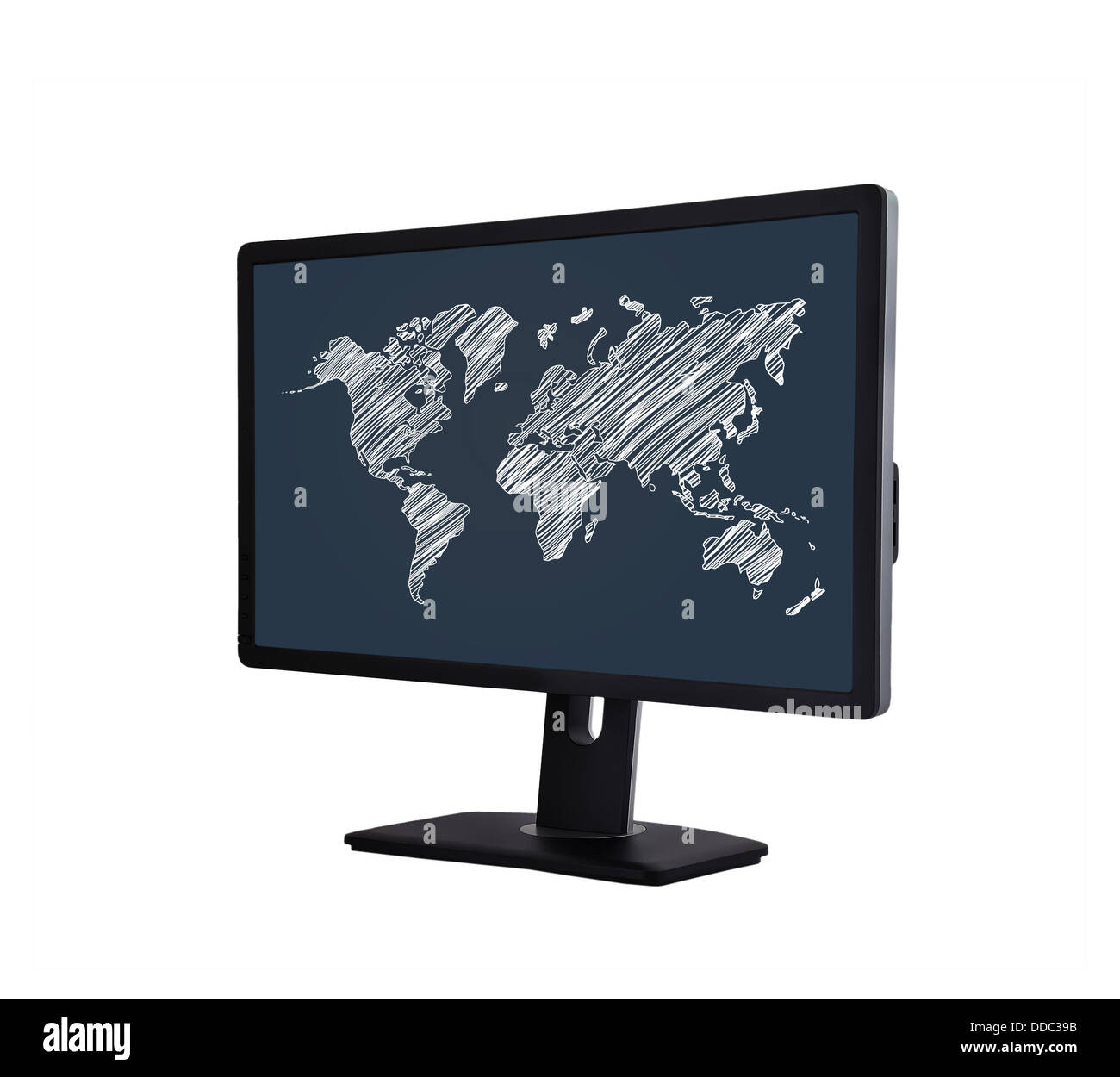 monitor with world map Stock Photo - Alamy