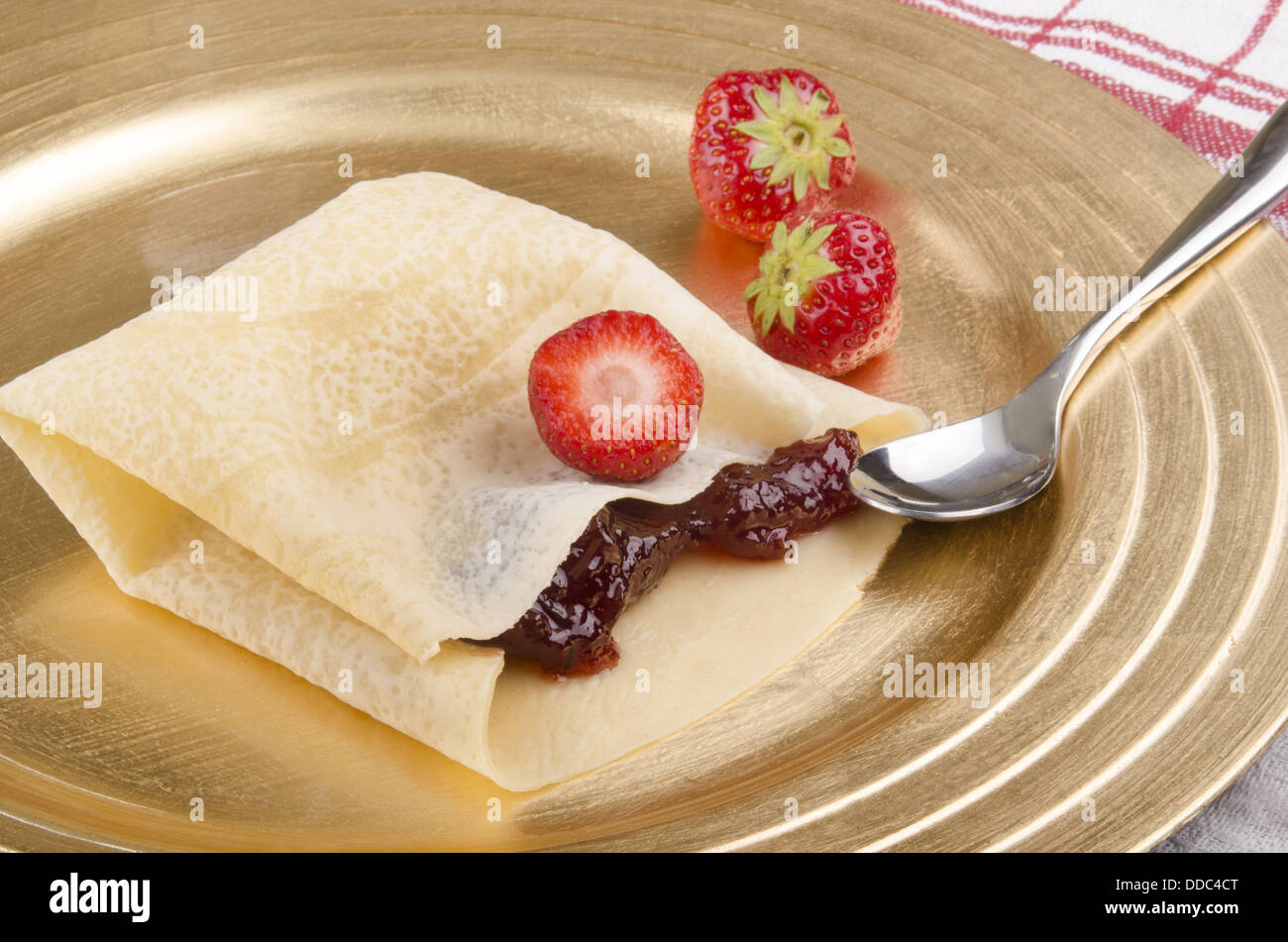 crepe with strawberries and jam Stock Photo - Alamy