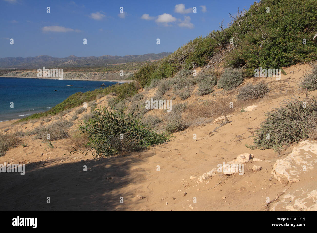 Lara Bay beach, mid summer view across Akamas peninsula, Cyprus Stock ...