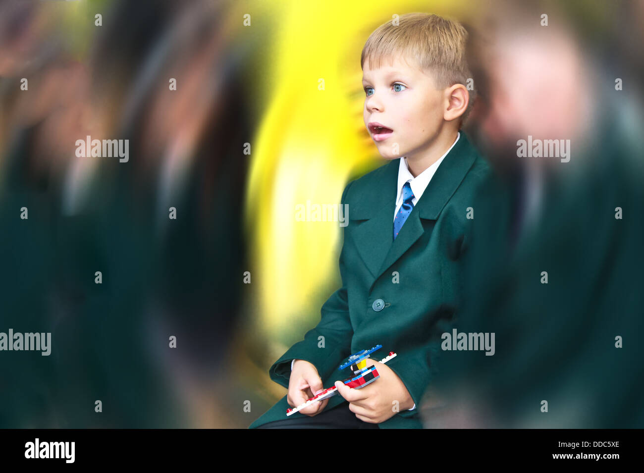 Day of knowledge. Surprised first grade boy Stock Photo - Alamy