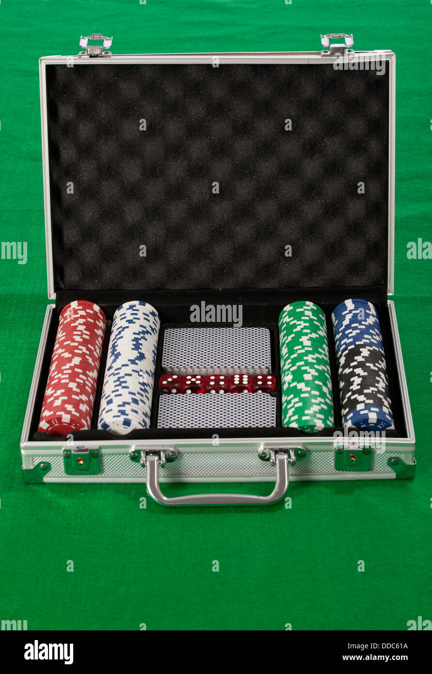poker chips and cards in a briefcase Stock Photo - Alamy