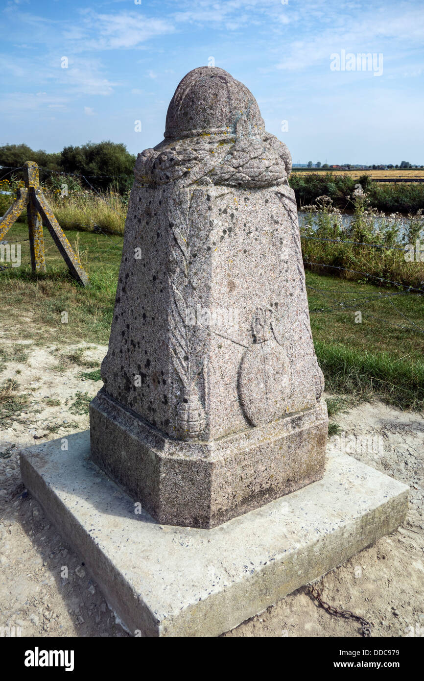 Belgian First World War One demarcation stone along the river IJzer ...