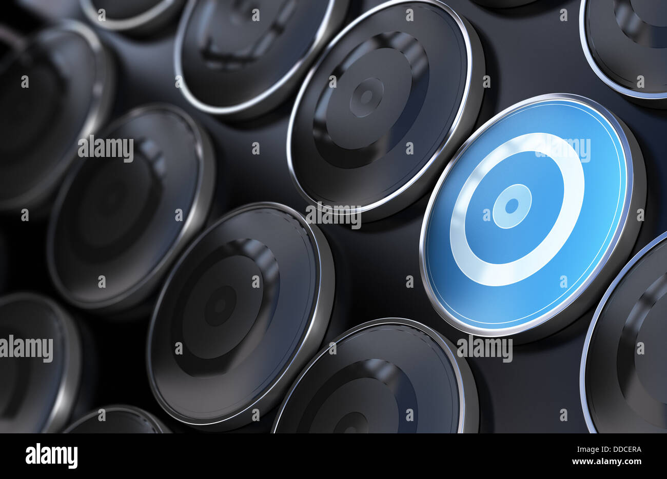 Background made with many targets, some are black and one is blue ...