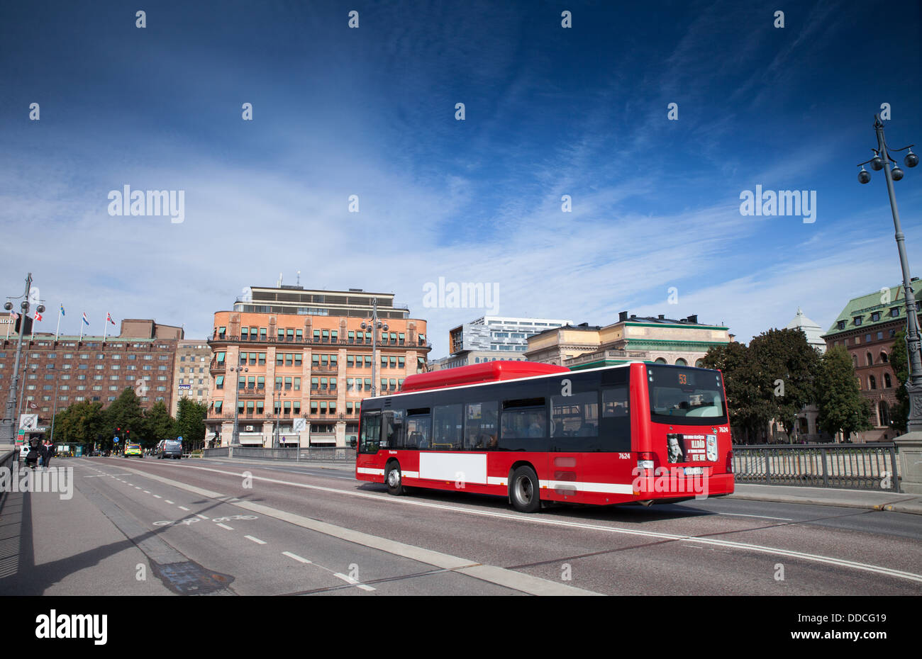 Streets of Stockholm City, Sweden; regular city bus passing by Stock ...