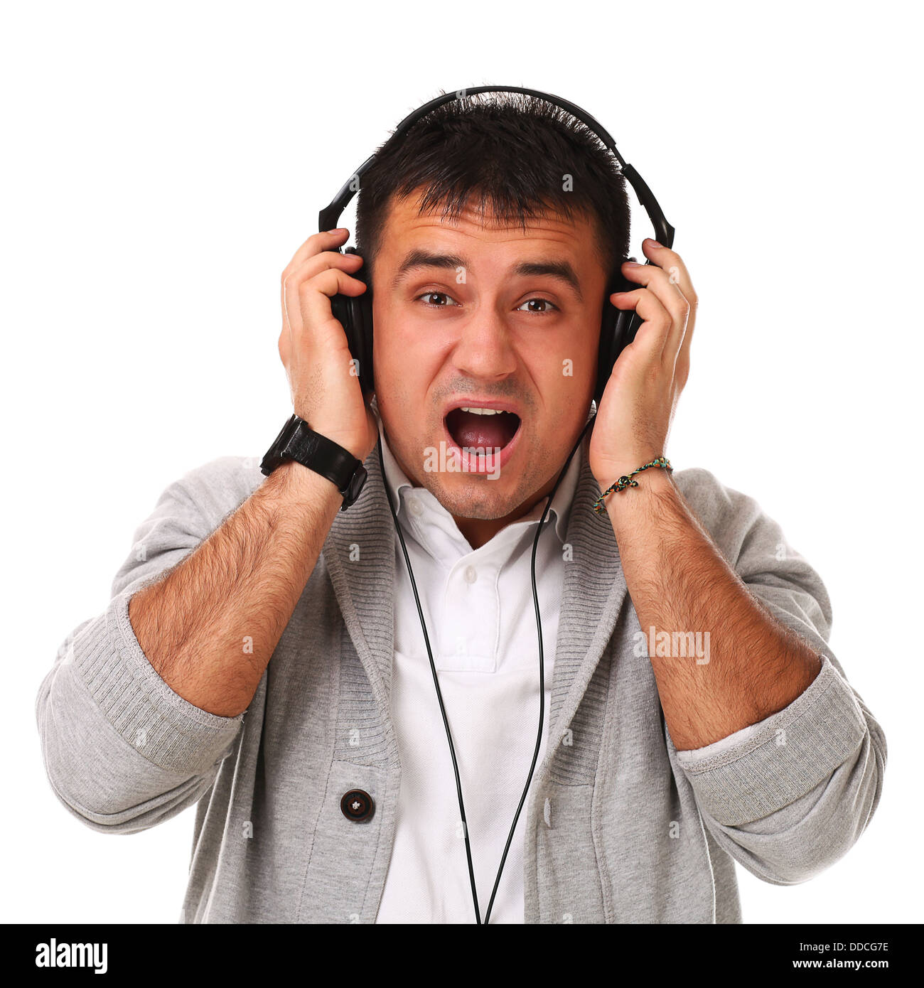 Young handsome man listening music Stock Photo - Alamy