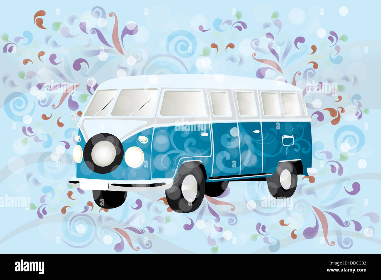 Illustration of a retro van with colorful swirls Stock Photo - Alamy