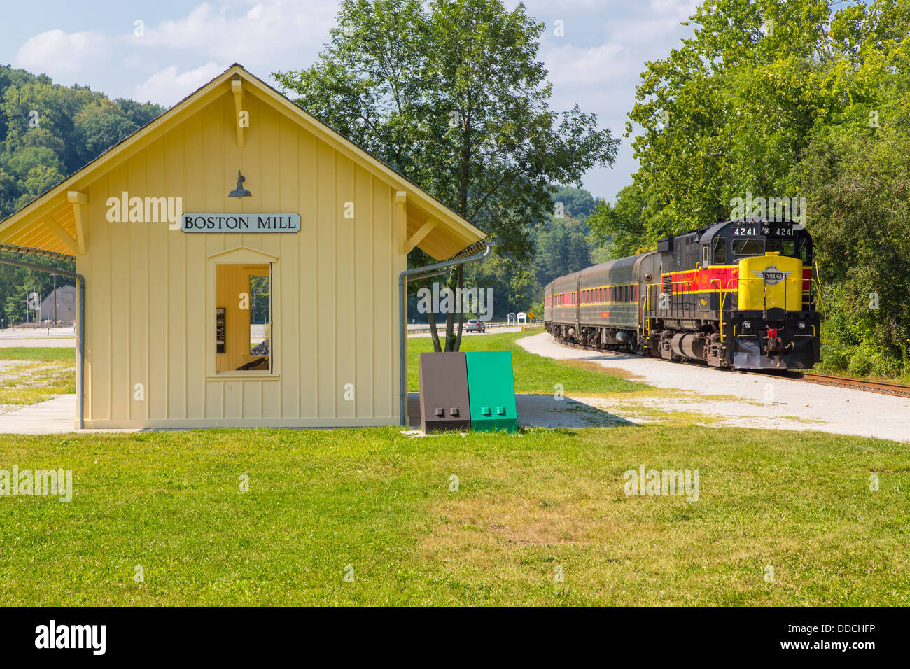 Cuyahoga Valley Scenic Railroad train passing Boston Mill station in ...