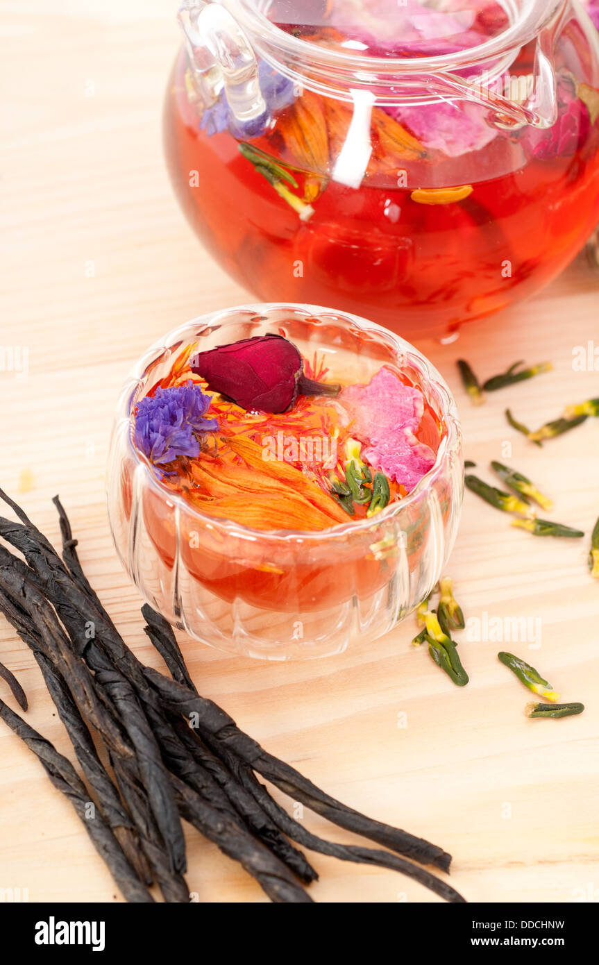 Herbal natural floral tea infusion with dry flowers Stock Photo - Alamy