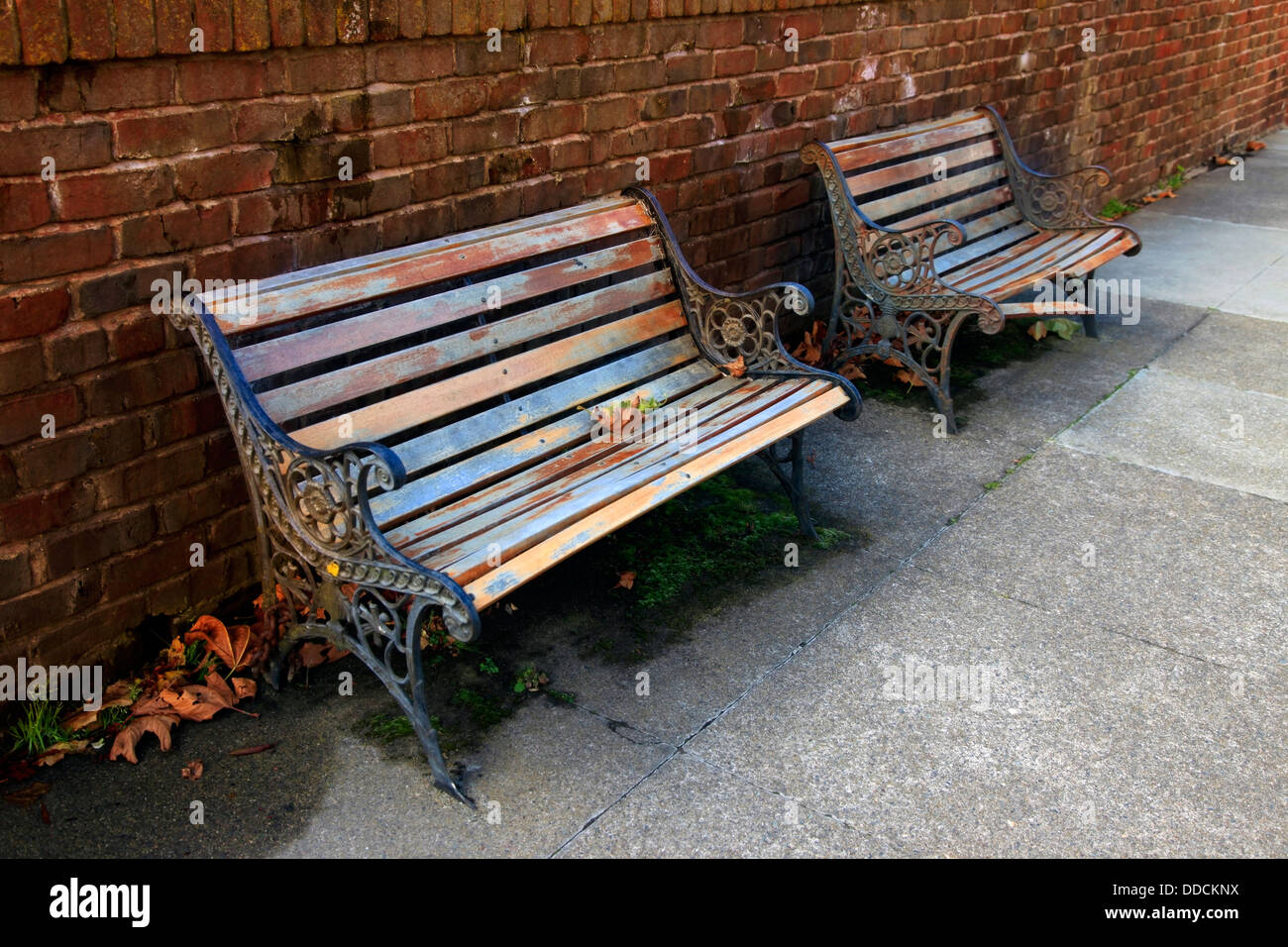 Benchs in the street Stock Photo - Alamy