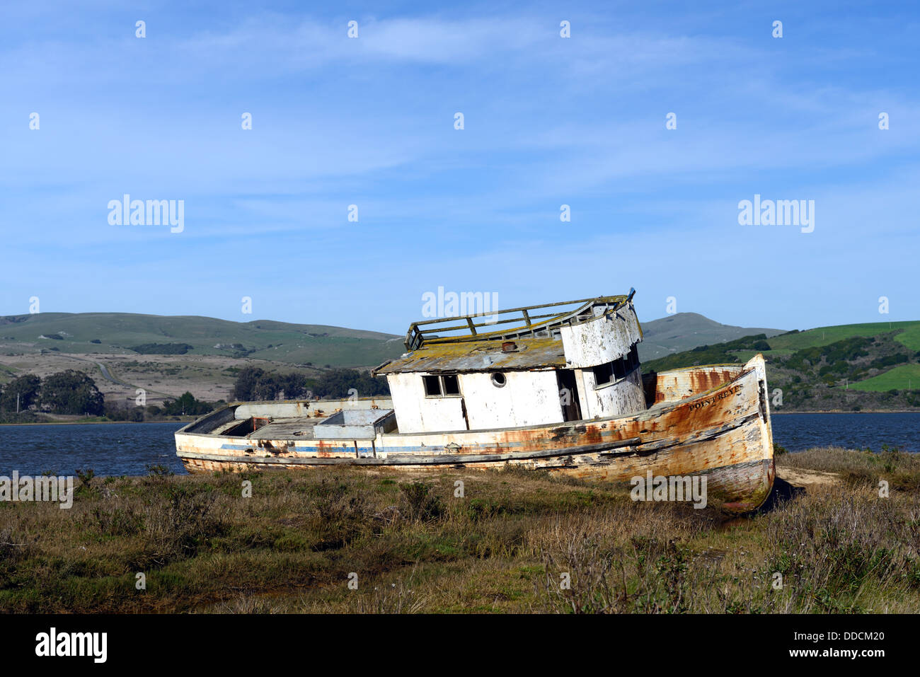 The Point Reyes abandoned shipwreck along the shore of Tomales Bay ...