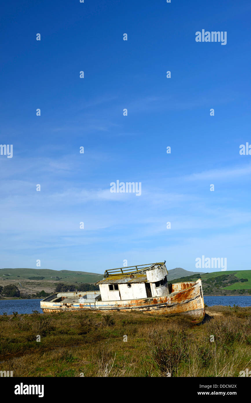 The Point Reyes abandoned shipwreck along the shore of Tomales Bay ...