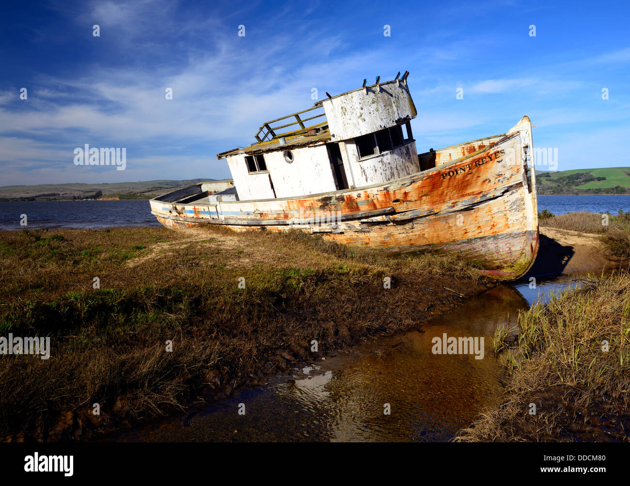 The Point Reyes abandoned shipwreck along the shore of Tomales Bay ...