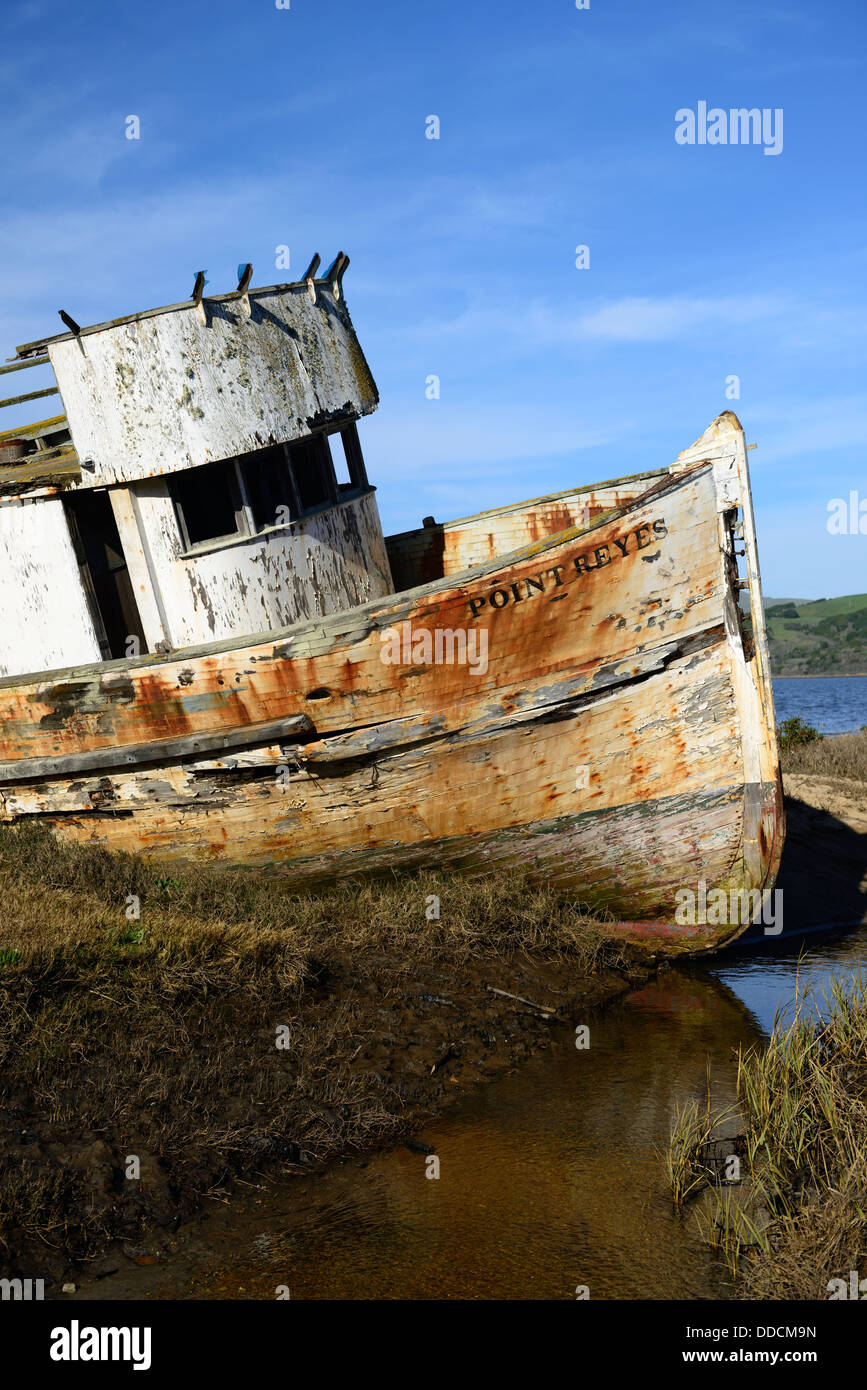 The Point Reyes abandoned shipwreck along the shore of Tomales Bay ...
