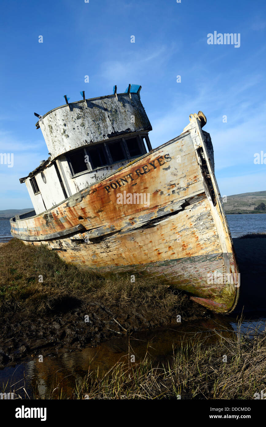 The Point Reyes abandoned shipwreck along the shore of Tomales Bay ...