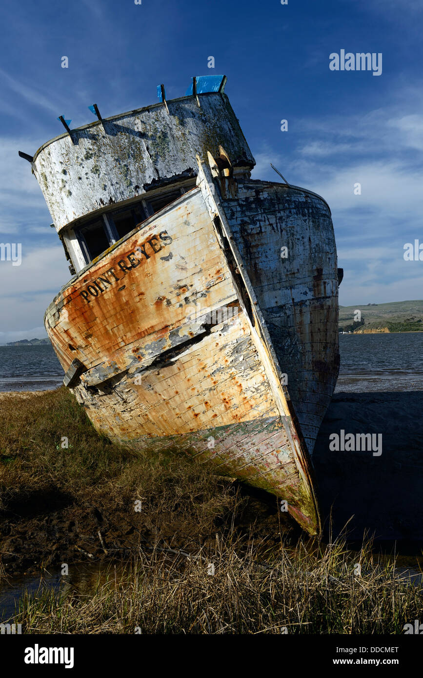 The Point Reyes abandoned shipwreck along the shore of Tomales Bay ...