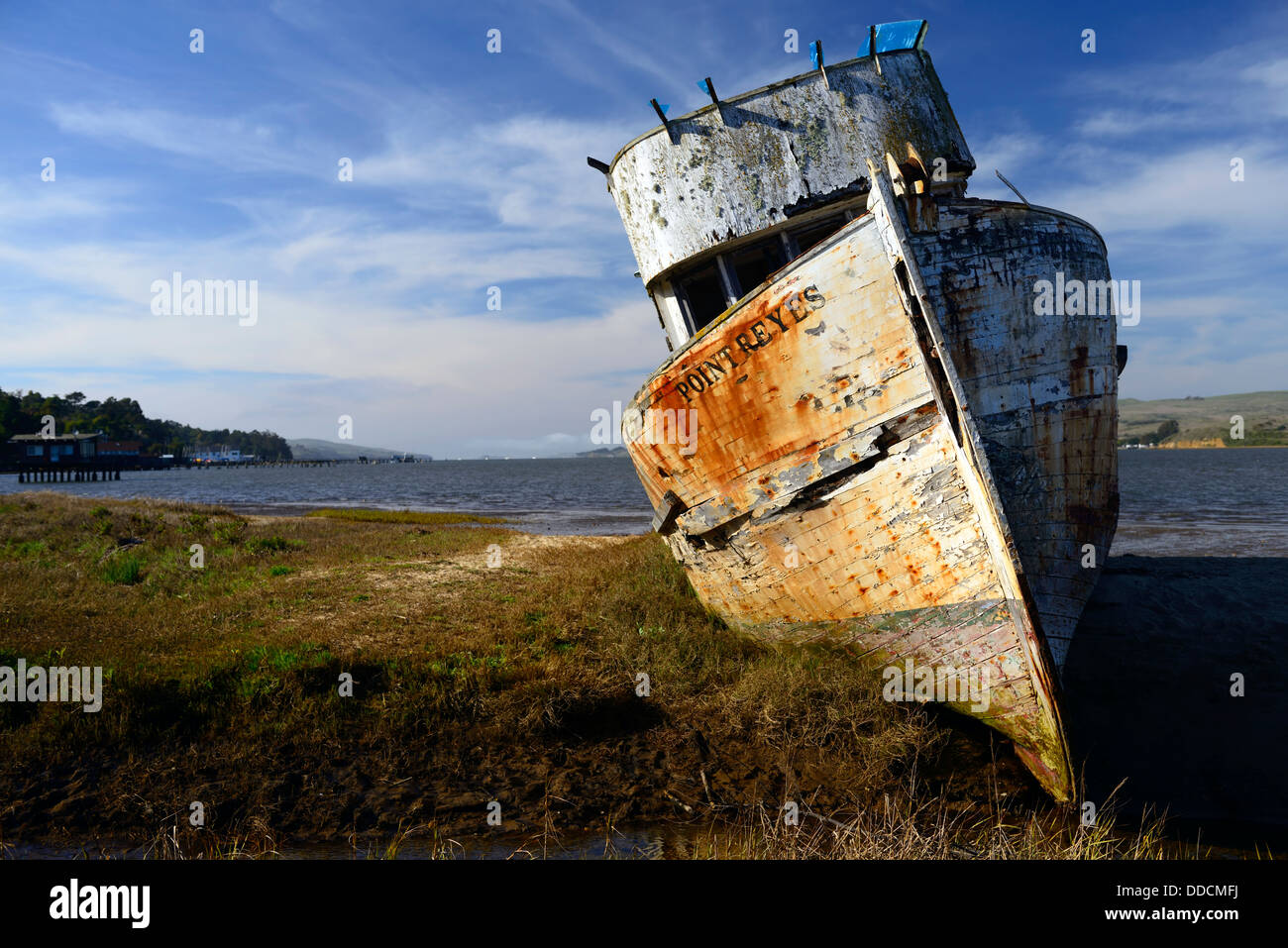 The Point Reyes abandoned shipwreck along the shore of Tomales Bay ...