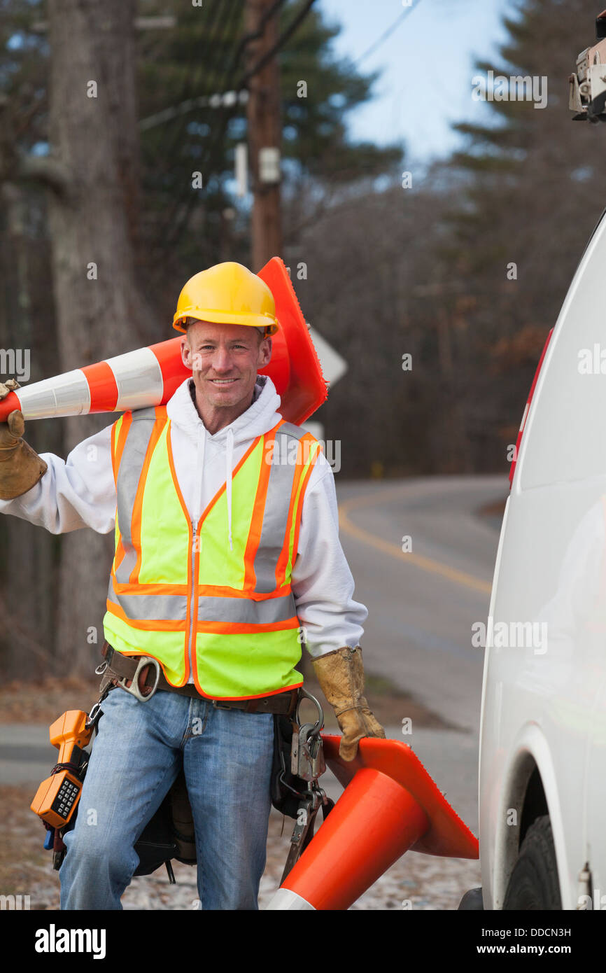 Traffic cone and man hi-res stock photography and images - Alamy