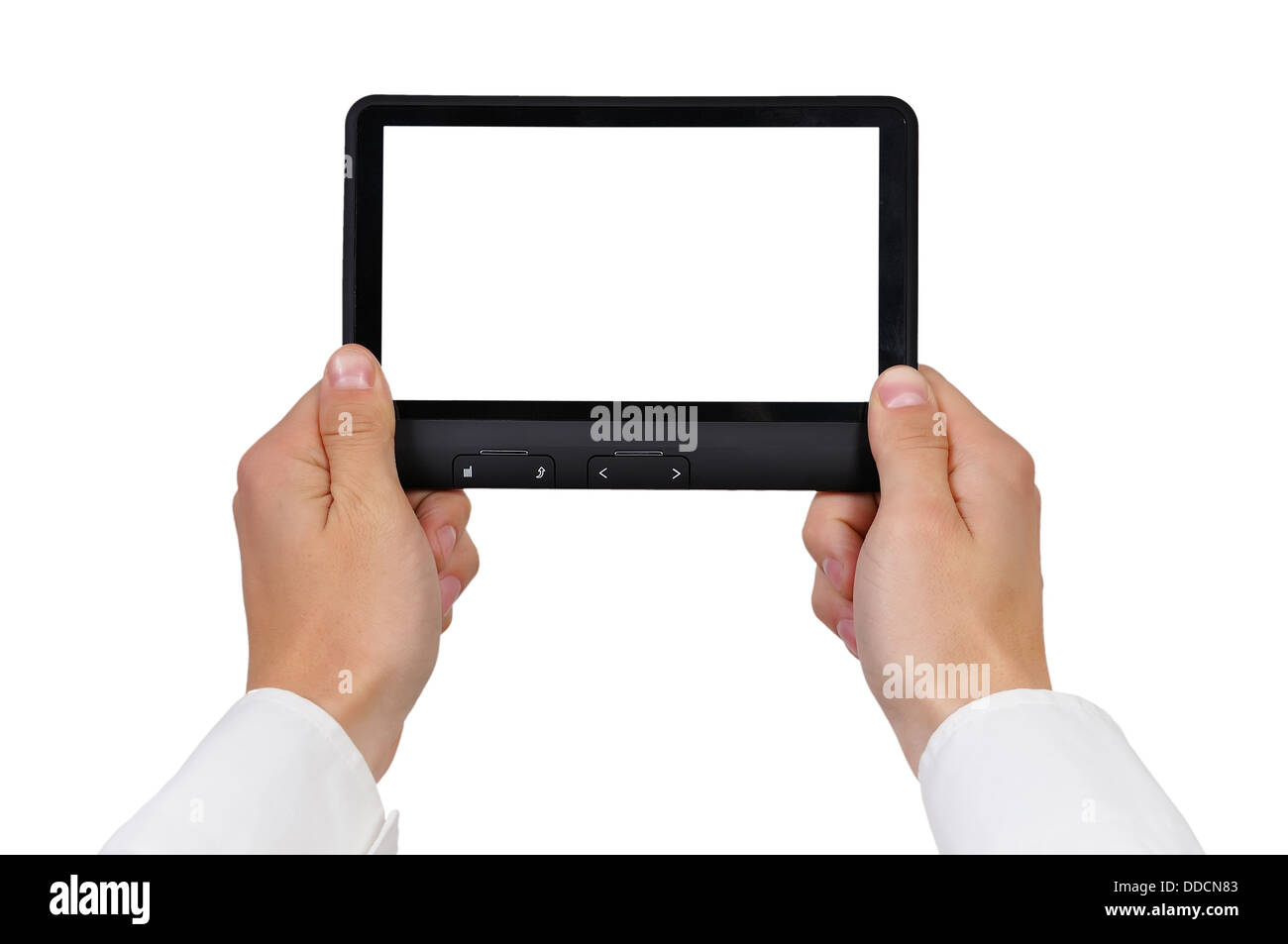 Tablet hand holding digital Cut Out Stock Images & Pictures - Alamy