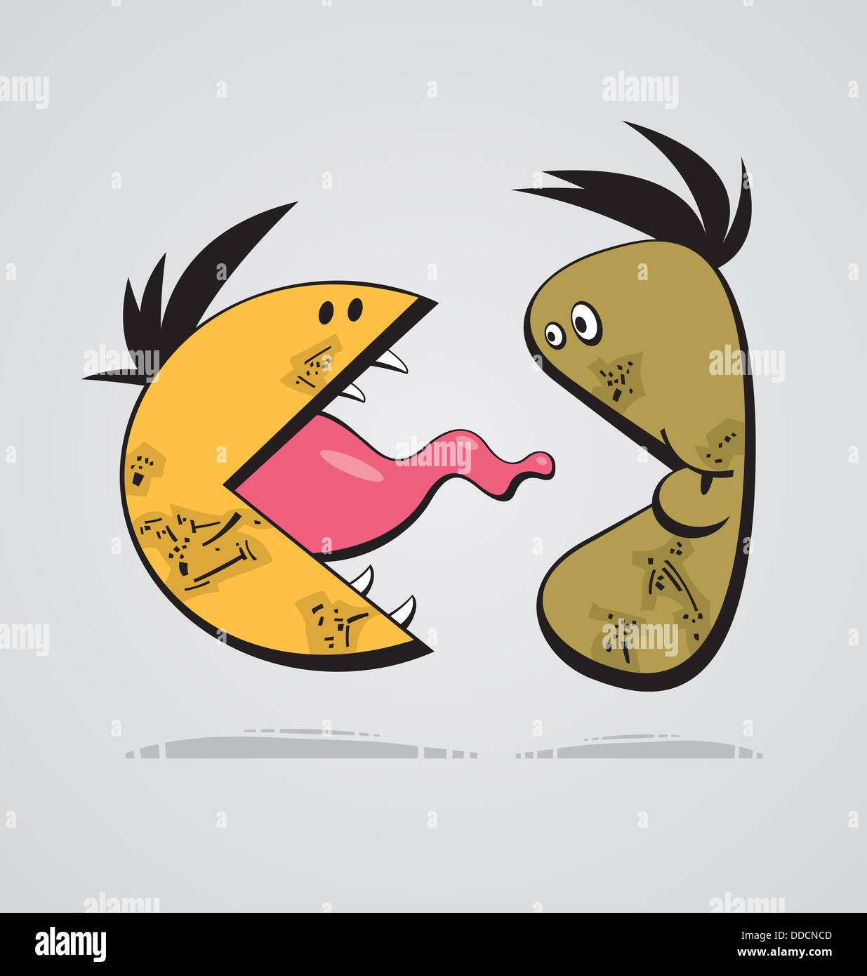 Illustration of a funny creature stalking another one Stock Photo - Alamy