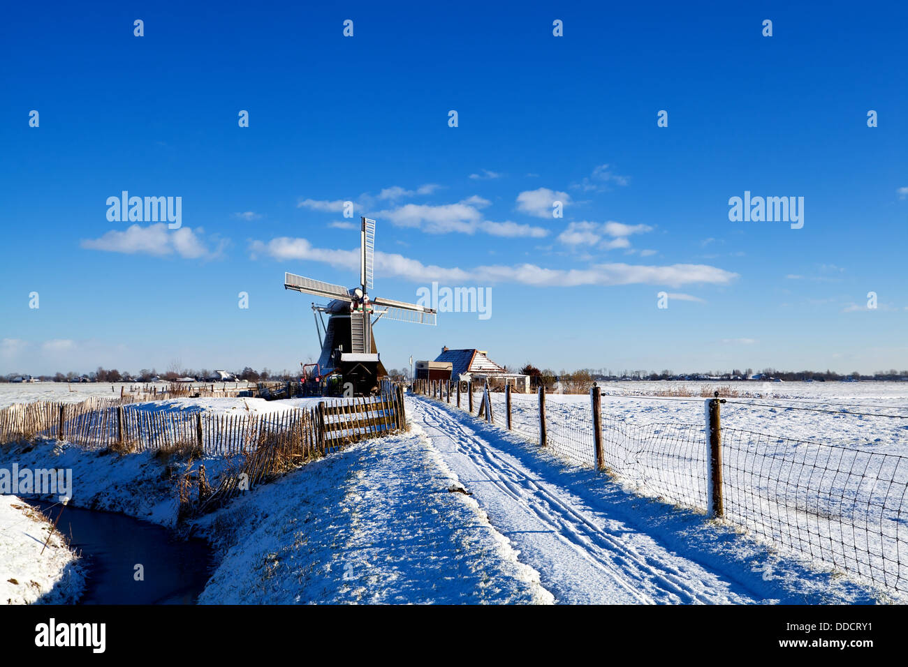 Dutch windmill in snow Stock Photo - Alamy
